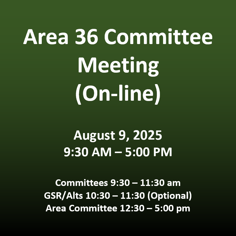 08/09/2025: Area 36 Committee Meeting – District 14, Area 36 AA